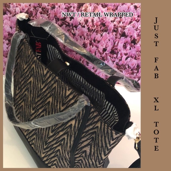 JustFab | Bags | Just Fab Black Brown Vegan Weekend Xl Tote Bag | Poshmark